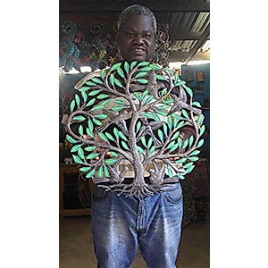 It's Cactus Haitian Hand Painted Tree of Life Wall Decor, Global Art Made in Haiti, Oil Drum Metal Craft with Birds, Decoration for Kitchen or Anywhere in Home, 24 In. x 24 In. (Hand-Painted Tree)