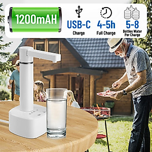 Desktop Water Bottle Dispenser, USB Charging Automatic Drinking Water Bottle Pump for 5 Gallon & Universal Bottles, Portable Electric Water Dispenser for Home, Office, Outdoor, Black
