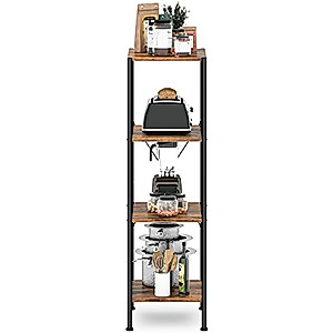 4 Tier Storage Shelves Narrow Shelf Unit Metal Shelves Shelf Free Standing Shelf Organisers Modern Shelf Ladder Shelf Bookshelf for Bathroom Kitchen Bedroom Hallway Steel & Wooden Black & Brown