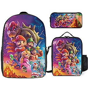 YUABVOP Fashion Cartoon Backpack Set Game Backpacks with Pencil Case And Lunch Bag Lunch Box For Kids Lightweight Travel Casual Daypack School Supplies