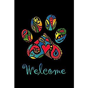 Toland Home Garden 1010924 Welcome Paisley Paws Paw Print Flag 28x40 Inch Double Sided Paw Print Garden Flag for Outdoor House Cat Dog Flag Yard Decoration