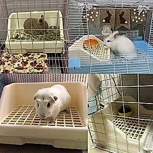 Hamiledyi 14 Pcs Rabbit Litter Box with Drawer Urinal Pad Pet Toilet Cage Trainer Corner Potty Cleaner Broom Brush Dustpan for Guinea Pigs Chinchilla Ferret Bunny Hedgehog Small Animals(White)
