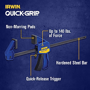 IRWIN QUICK-GRIP Bar Clamps for Woodworking, One-Handed, Mini, 6-Pack (1964749)