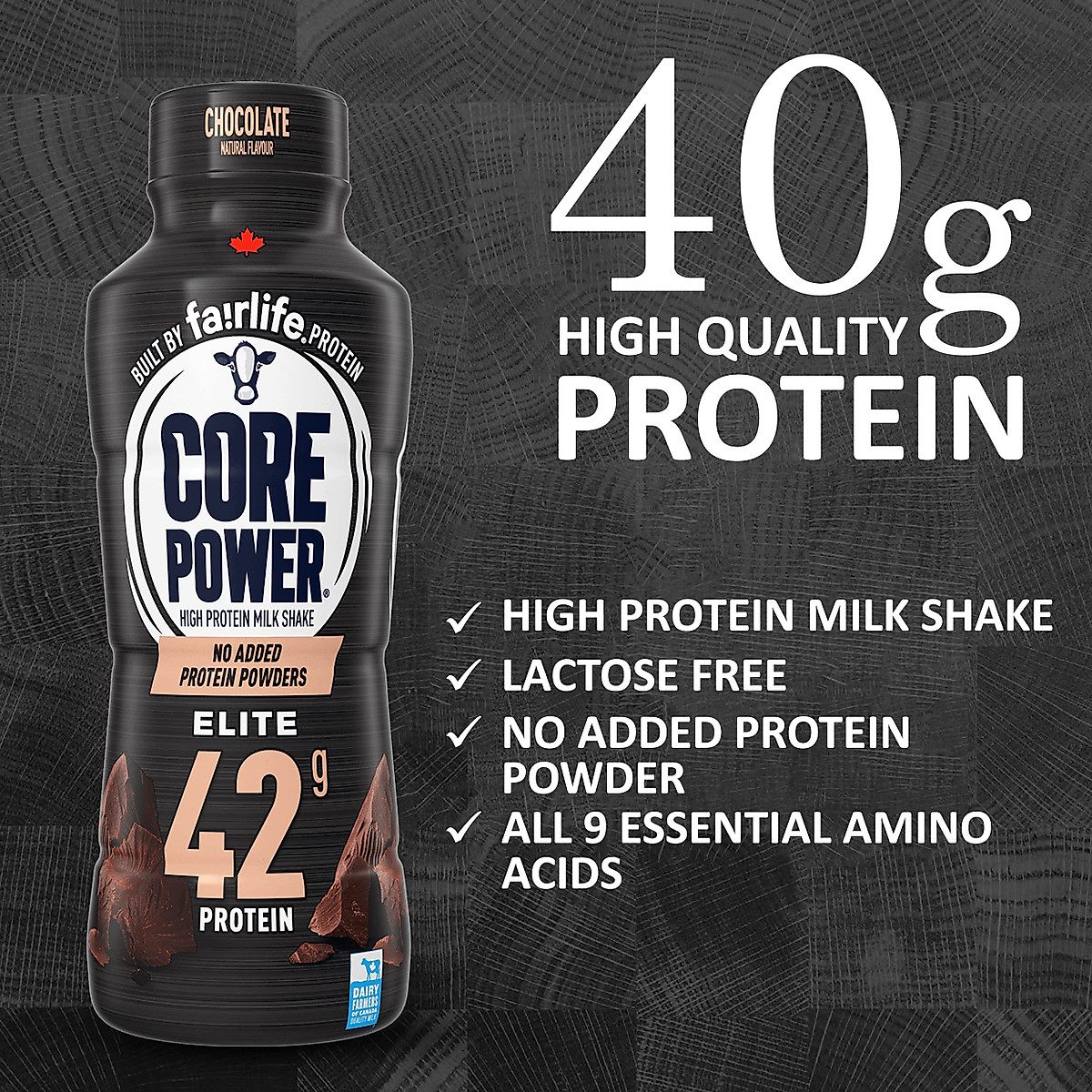 Core Chocolate Power Elite Failrlife High Protein Shakes (42 Grams) 14 Oz. 6 pack in The Award Box Packaging