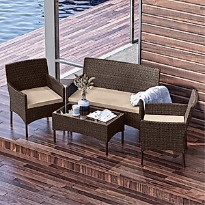 Nestl Outdoor Patio Furniture Sofas, Standard, Brown Base/Beige Cushions
