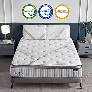 King Size Mattress, Lechepus 12 Inch Cooling Gel Memory Foam Hybrid Mattress with Pocket Innerspring, Medium Firm Pillow Top Mattress for Supportive & Pressure Relief