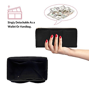 ETTP Purse Organizer Insert, Felt Tote Organizer Insert With Metal Zipper, Handbag Organizer For Speedy, Neverfull, Tote, Handbag, 7 Colors 5 Sizes (X-Large, Black)