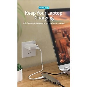 USB C Hub, 6 in 1 USB C Docking Station with 4K HDMI, 1 USB 3.0/1 USB 2.0, PD, SD/TF Card Reader, Type-C Data Transfer., space grey