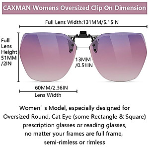 CAXMAN Polarized Clip On Sunglasses for Women Over Prescription Glasses 100% UV Protection Flip Up Transition Purple Mirrored Lenses