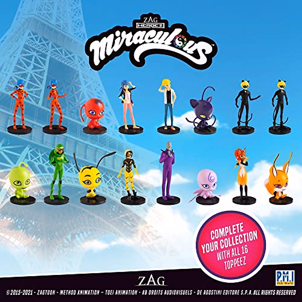 P.M.I. Miraculous Ladybug Designs Topeez | 12 Miraculous Ladybug Topeez Out of 16 Designs in 1 Pack | 6 Topeez and 2 Rare Hidden Mystery Topeez (Assortment B)