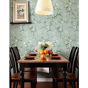 Peel and stick Wallpaper Farmhouse Wild Floral Peel and stick Wallpaper French Peel and Stick Wallpaper Blue Wallpaper for Bedroom Stick on Wallpaper Cabinets Contact Paper (Soft Blue, 17.7" X 78.74")
