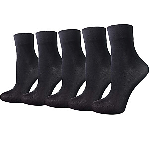 Cityelf 5 or 10 Pack Men Silk Socks Sheer Men Dress Socks Ultra Thin Nylon Sox Summer Cool Crew Socks