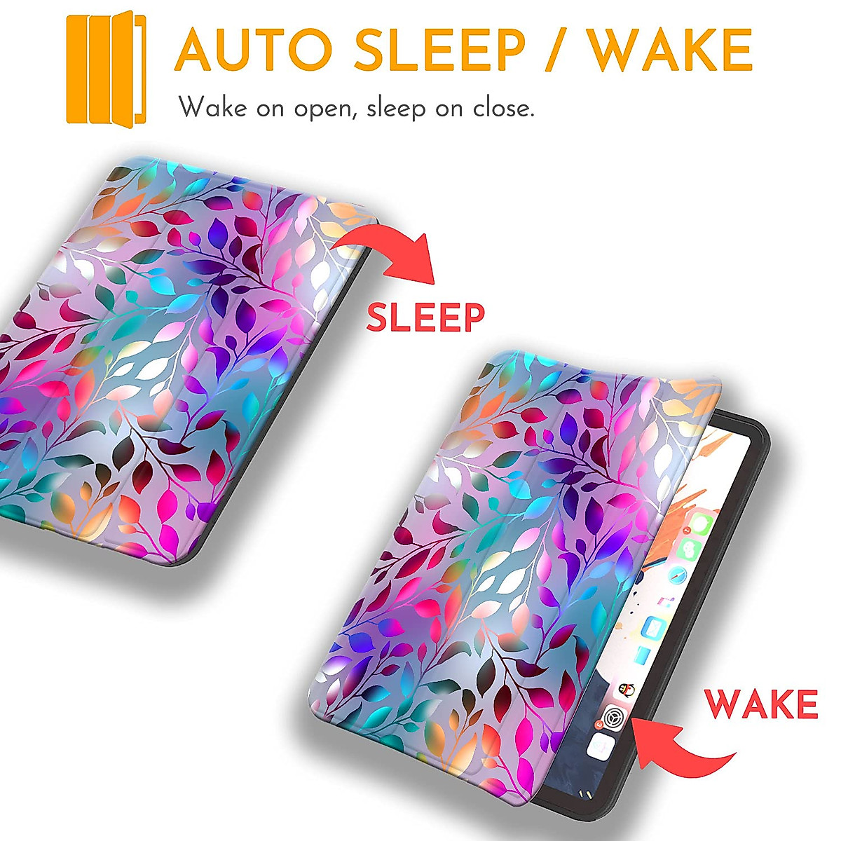 Hepix Compatible with iPad Air 6th 11 in iCase 2024 iPad Air 5th 4th Gen Case 10.9 with Pencil Holder 2022 2020, Colorful Leaf Trifold Auto Sleep Wake
