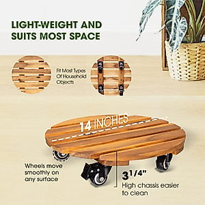 Idzo 2pack 14inches Wood Plant Caddy With Wheels Heavy Duty, 264 Lbs Capacity, Acacia Hardwood Plant Dolly, Plant Stand with 360° Lockable Wheels for Plant Pots, Heavy Objects Hauling - Natural Wood