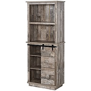 HOMCOM Freestanding Rustic Kitchen Buffet with Hutch, Pantry Storage Cabinet with Sliding Barn Door, Adjustable Shelf, Vintage Wood