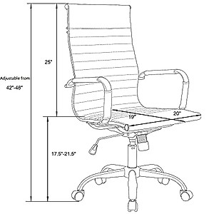 LeisureMod Harris Modern Adjustable Swivel Leather High-Back Task Office Chair with Gold Frame, Navy Blue