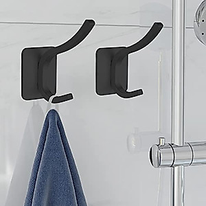 HUFEEOH Adhesive Towel Hooks, Deavy Duty Hooks Adhesive Towel Hanger for Bathroom, Bedroom, Kitchen, Restroom, Hotel and Wall Mounted (8PC, Black)