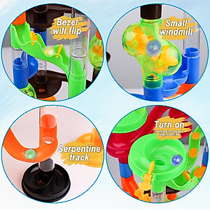 Gifts2U Marble Run Toy,168Pcs Educational Construction Maze Block Toy Set, STEM Learning Building Block Toy for Kids and Parent-Child Game(136 Translucent Plastic Pieces + 32 Glass Marbles)