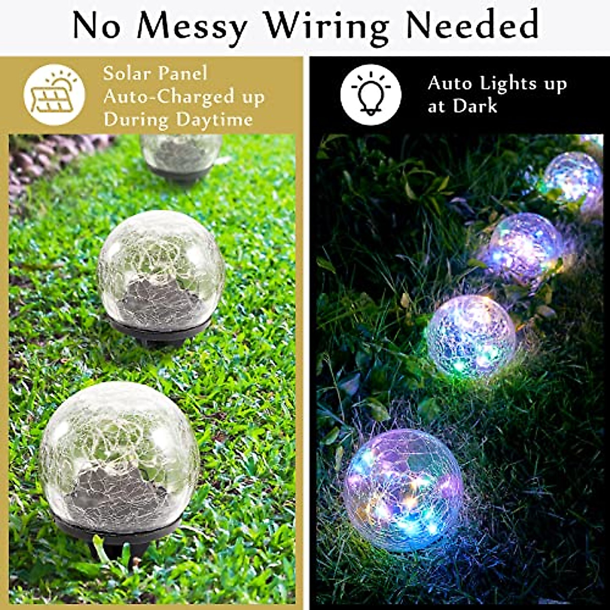 Garden Solar Lights Cracked Glass Ball Decorative Solar Globe Lights Outdoor Landscape Lights Waterproof LED Solar Patio Lights for Pathway Walkway Garden Yard Lawn Decoration (4 Pcs, 3.9 Inch)