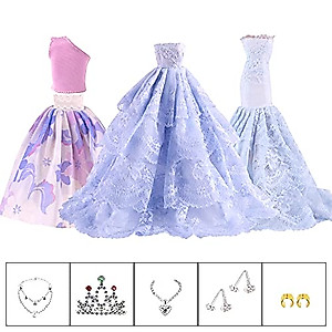 QUEBAN Doll Dress Handmade Fashion Clothes Evening Party Skirt Gown Exclusive Dress Outfit for 11.5 Inch Girl Dolls,Gift for Kids 3 to 8 Years Old(3 PCS,Blue)