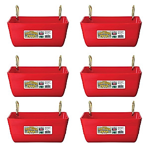 Little Giant FF11RED 4.5 Quart Heavy Duty Plastic Feed Trough Bucket Fence Feeder with Carabiner Clips for Livestock and Pets, Red (6 Pack)