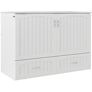 HomeStock Baroque Bonanza Murphy Bed Chest with 6 Inch Memory Foam Folding Mattress, Built-in Charging Station and Storage Drawer, Full, White