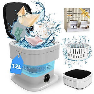 Mini Washing Machine, 12L Foldable Portable Washer and Dryer, Compact Folding Small Laundry Washer, Collapsible, Socks, Baby Clothes, Underwear, Towels, Dorm, RV, Camping Apartment, Travel (Blue)