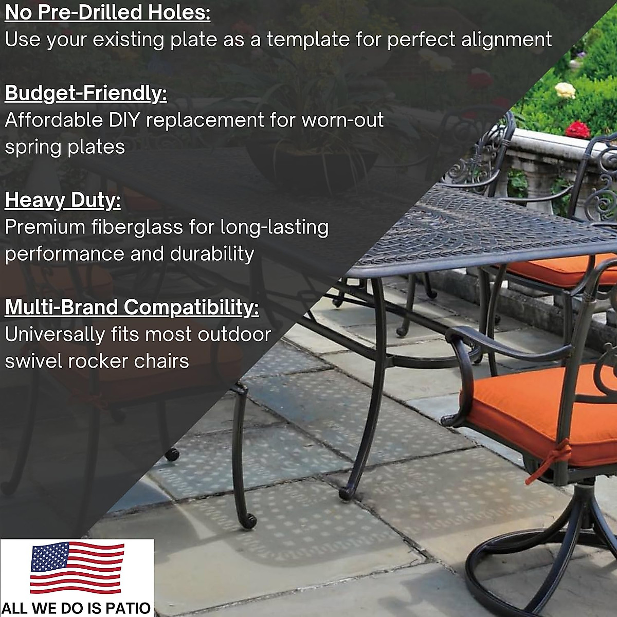 Project Patio - Rocker Spring Plate 3 Inch x 5 Inch, Universal Fiberglass Replacement Part for Swivel Rocking Chair, Outdoor Furniture Repair - 2 Pack