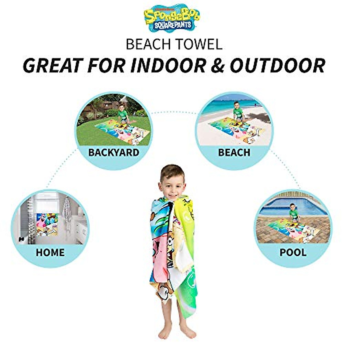 Franco Kids Super Soft Cotton Beach Towel, 58 in x 28 in, Spongebob Squarepants