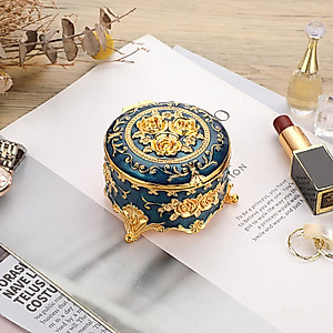 Hipiwe Antique Metal Jewelry Box Ring Earring Treasure Chest Case Small Trinket Box Round Jewelry Display Box Necklace Organizer Wedding Birthday Gift Home Decor, 3x3x2.4 inch