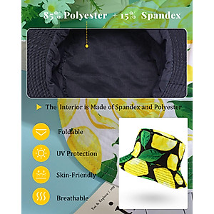 Bennim 2 Pieces Unisex Lemon Pattern Bucket Hats Reversible Fisherman Cap for Casual Travel Beach,Black, White ,Uncertainly