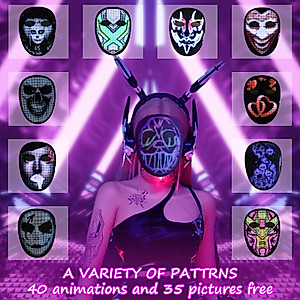 Ompusos Led Mask with Wifi Programmable App, LED Halloween Mask Face Transforming LED Light Up Mask for Costume Cosplay Party (Wifi led mask)