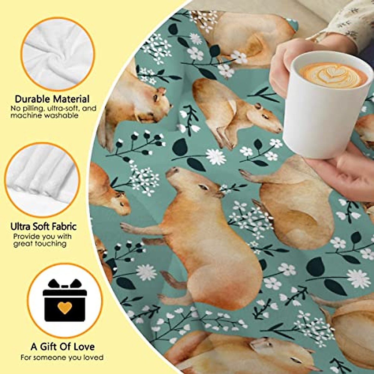 Floral Capybaras Blanket | Funny Gift for Cabybara Lover | 40"x50" Cute Capybara Flannel Blanket for Boys Girls| Capybaras Plush Blanket Decor for Couch Sofa Bedroom | Cabybara Lover Gift