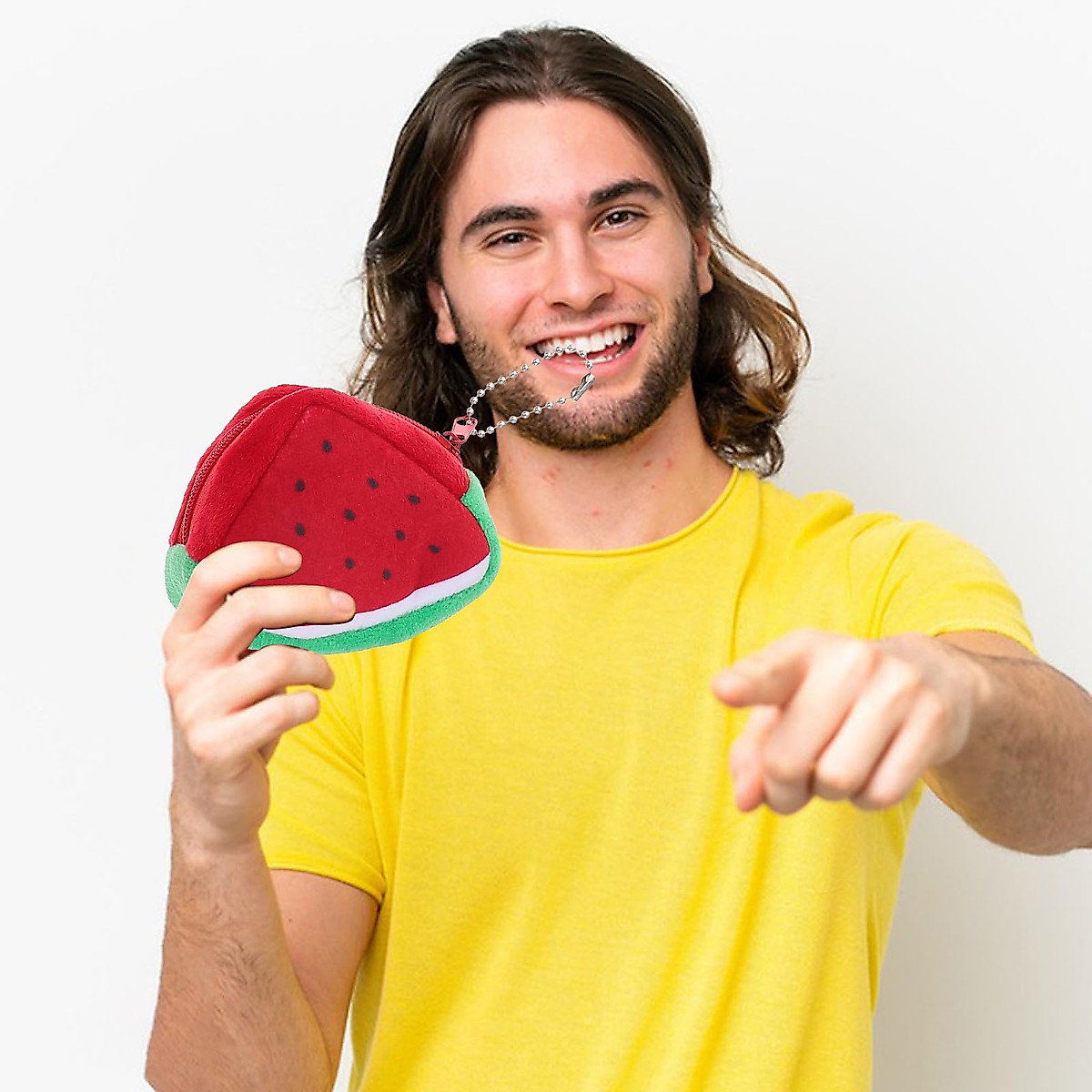 STOBOK 4pcs Cute Coin Purse Fruit Pattern Plush Triangle Wallet Pocket Mini Pouch Purse (Watermelon + Orange + Dragon Fruit + Kiwi)