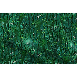 Spoonflower Fabric - Wood Green Leaves Butterflies Forest Trees Fantasy Emerald Vines Printed on Petal Signature Cotton Fabric by The Yard - Sewing Quilting Apparel Crafts Decor