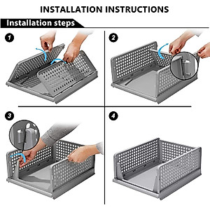 4-Pack Folding Wardrobe Storage Box Plastic Drawer Organizer Stackable Shelf Baskets Clothes Closet Containers Bin Cubes ,Home Office Bedroom Laundry Fold Pull Out Drawer Dividers for Clothes,Toys