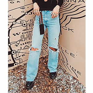 The Clutch Strap Mini Adhesive Phone Carrying Strap with Brown Leather and Brass Hardware, 15-Inches