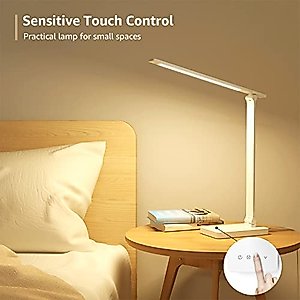Lepro LED Desk Lamp, Metal Desk Light 9W 550lm, Dimmable Home Office Desktop Lamp Touch Control, 3 Color Modes, 5-Level Dimmer, Eye Caring Task Lamp for Study, Reading, Crafting, Sewing, Computer Work