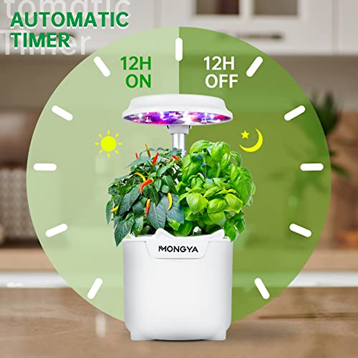 Mini Hydroponics Growing System, Indoor Herb Garden Kit with LED Grow Light, Smart Hydroponic Garden Germination Kit for Home Kitchen, Automatic Timer,Height Adjustable, Bonus 9pcs Sponges (White)