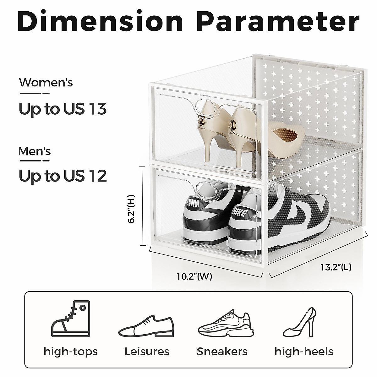 Pinkpum 15 Pack X-Large Shoe Storage Boxes Fit Size 12, Shoe Organizer for Closet Clear Plastic Stackable Shoe Dispaly Case Holder Bins, Sneaker Storage for Sneakerheads White