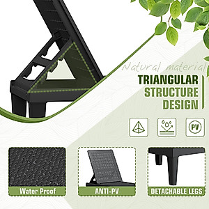 Greesum Outdoor Chaise Lounge Chairs Set of 2 with 5-Position Adjustable Backrest, Waterproof PE Sun Loungers for Garden Pool Beach Patio Deck Sunbathing, Black