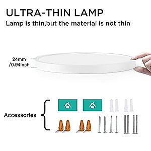 Roomratv Ceiling Light Fixture Flush Mount, Daylight White 15.8 inch Slim Flat Modern Surface Mount Ceiling Lighting LED Round Modern Ceiling Lamp 36W 5000K