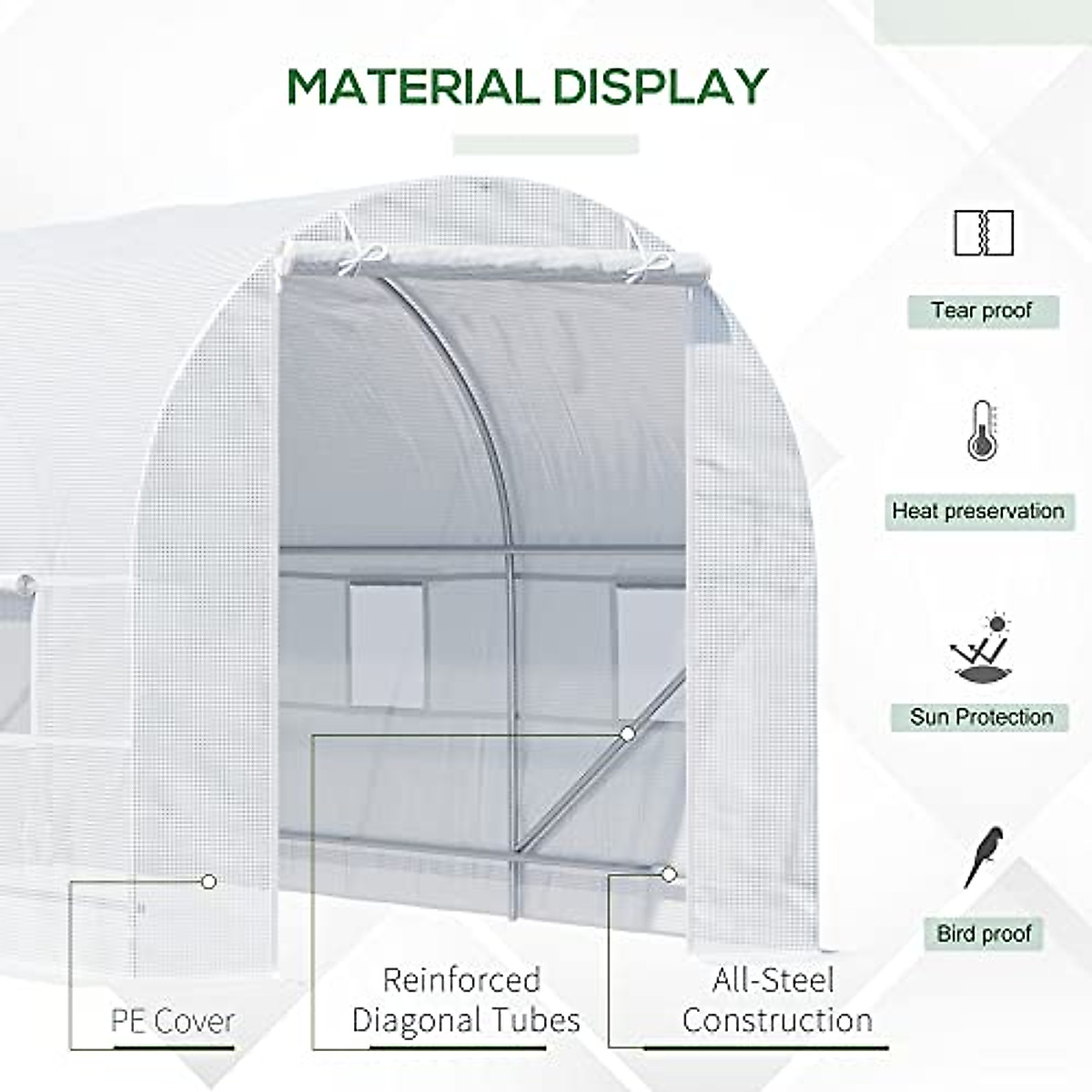 Outsunny 15' x 7' x 7' Walk-in Tunnel Greenhouse Garden Plant Growing House with Door and Ventilation Window, White