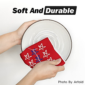 Artoid Mode American Flag 4th of July Kitchen Towels Dish Towels, 18x26 Inch Stars Freedom I Love USA Decoration Hand Towels Set of 4