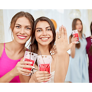 26 Pcs Drink Pouches for Wedding Party with Rose Gold Straw Reclosable Plastic Juice Bags Party Drink Pouch Bag, 17 oz