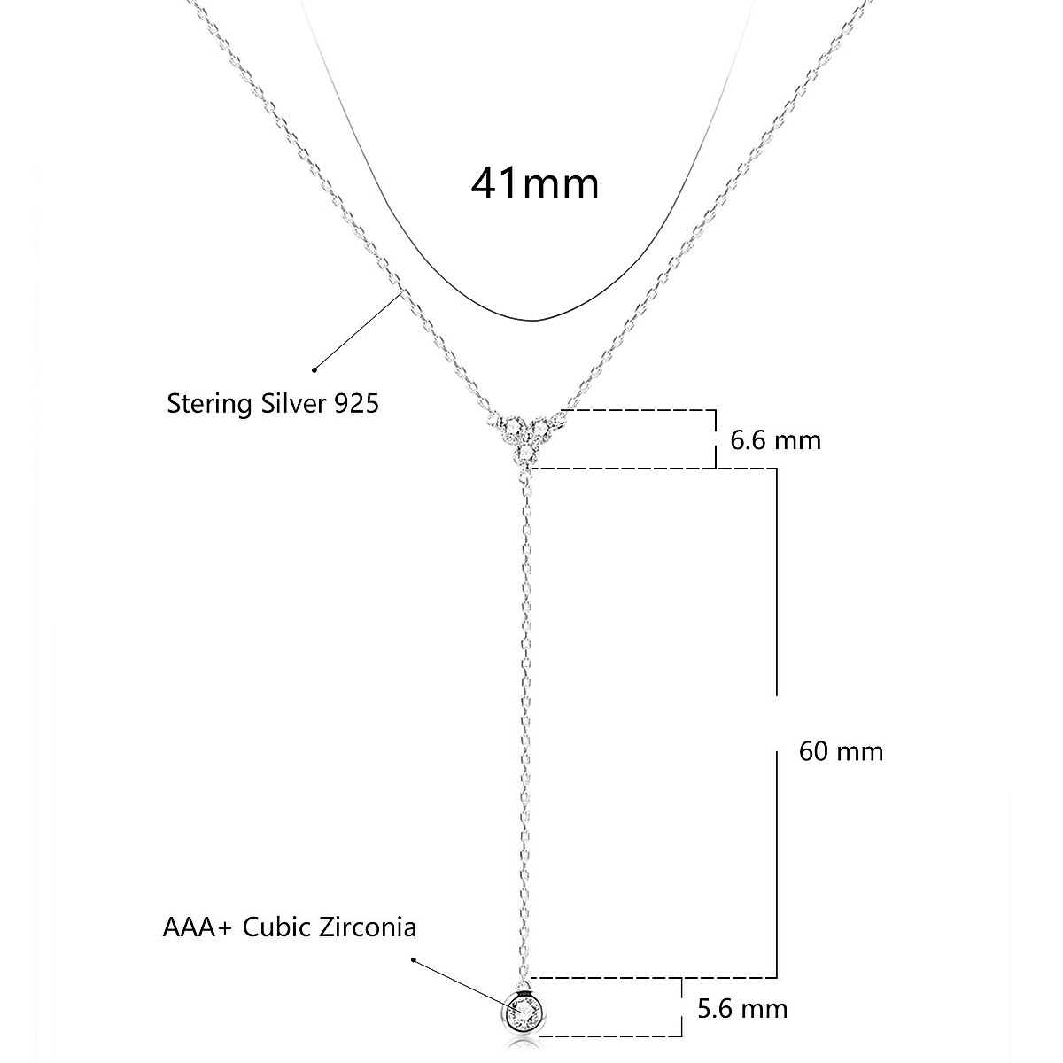 espere Womens Sterling Silver Dainty CZ Lariat Necklace Triple CZ Cluster Y-Shaped Necklace Platinum Plated