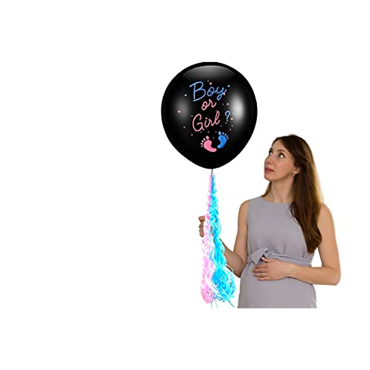 XL Gender Reveal Party Balloon Pop - Blue & Pink Confetti Gender Reveal Kit - Black Balloon Gender Reveal with Tassels - Boy or Girl Baby Gender Reveal Balloon Kit by Jolly Jon