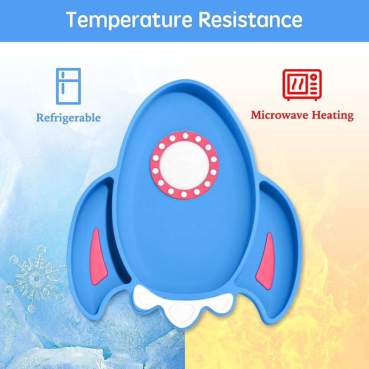 7 Pieces Silicone Baby Feeding Set, Food-Grade Astronaut Theme, Suction Plate and Bowl for Baby, Spoon, Fork, Bib, Cup, Straws, Baby Feeding Essentials for 6+ Months (Blue)