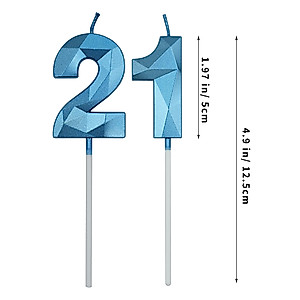21st & 12th Birthday Candles for Cake, Blue Number 21 12 3D Diamond Shaped Candle Birthday Decorations Party Supplies for Girls, Boys, Women or Men