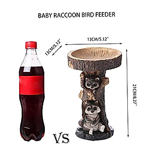 Naisicore Birdbath, 21cm/8.3inch Resin Raccoon Woode Stake Bird Feeder Statues, Standing Animal Bird Bath Tray, Garden Landscape Decorative Ornament for Patio Yard Lawn Decoration